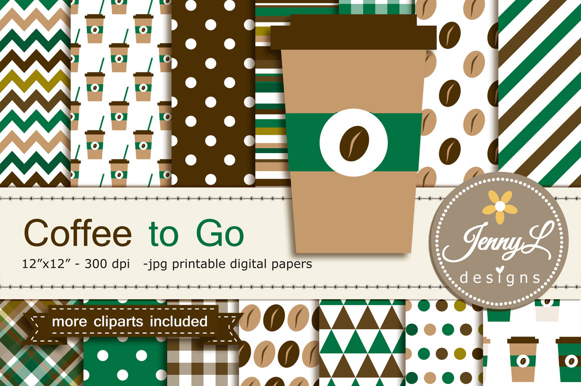 Coffee Digital Paper, a Pattern Graphic by JennyL Designs