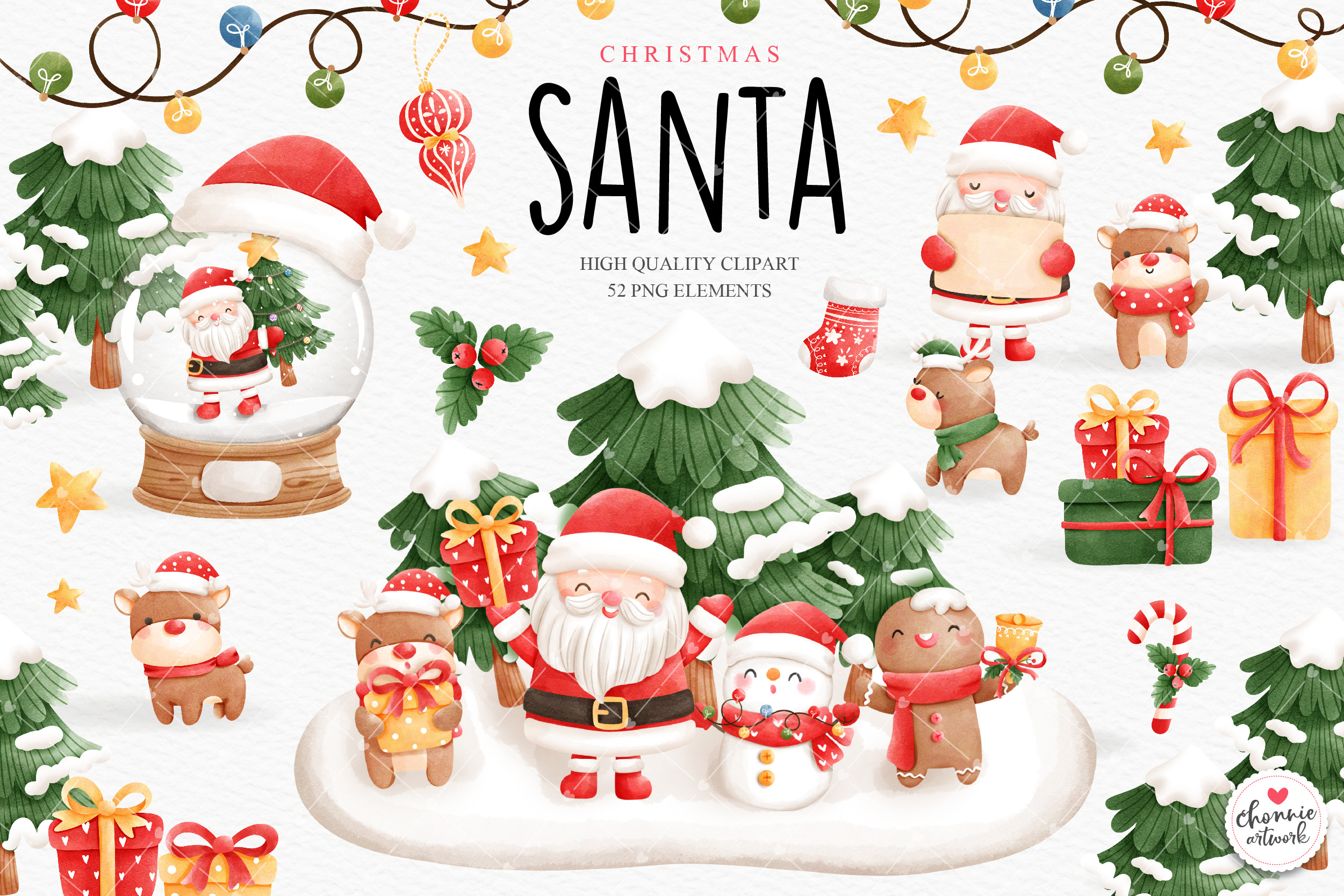 Christmas Clipart, Santa Claus, a Decorative Illustration by Chonnieartwork