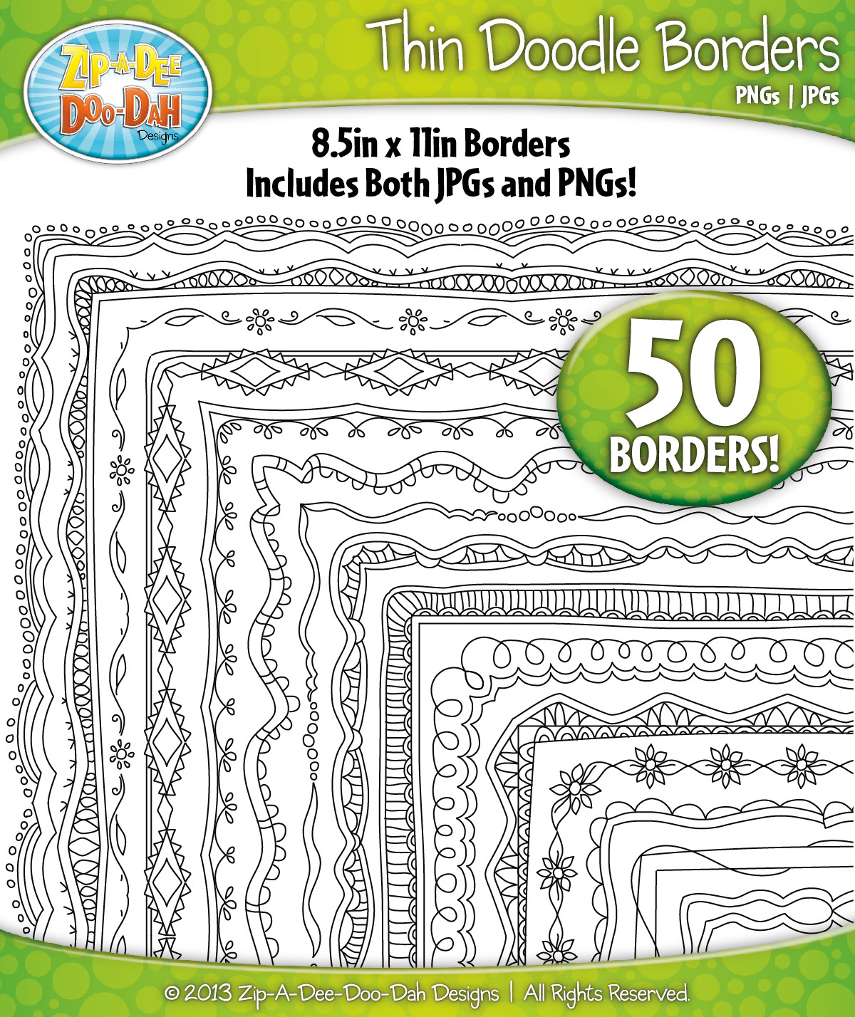 Thin Doodle Frame Borders Set 5, a Graphic by Zip-A-Dee-Doo-Dah Designs