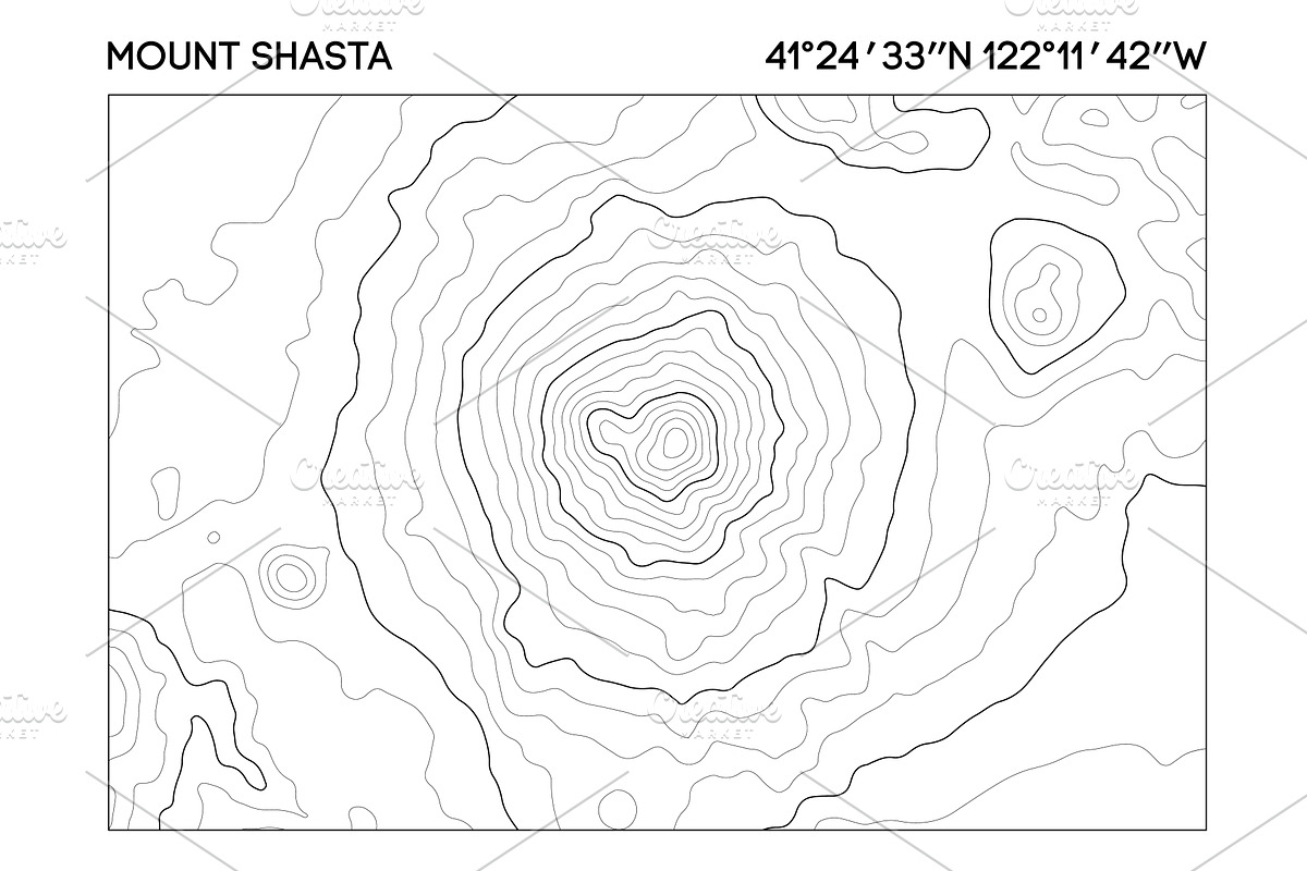 Detailed contour map of Mount Shasta, an Object Illustration by RDShop