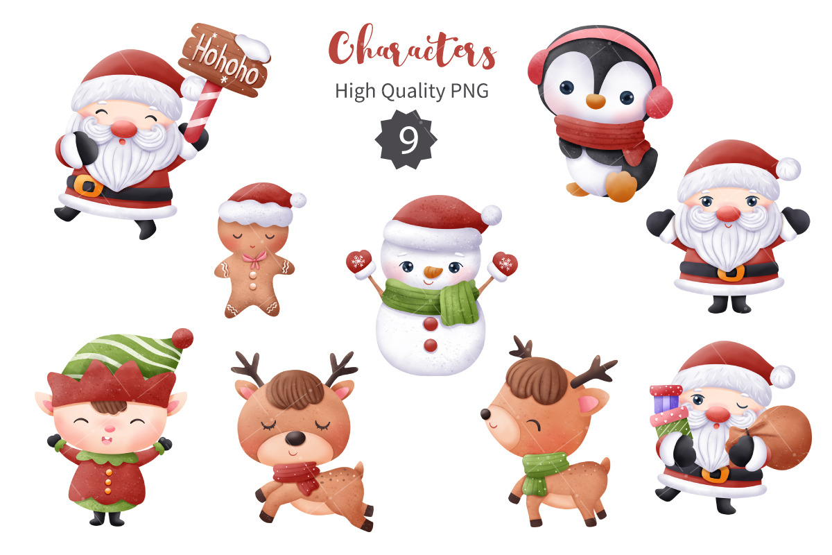 Cute Santa And Friends Clipart Set
