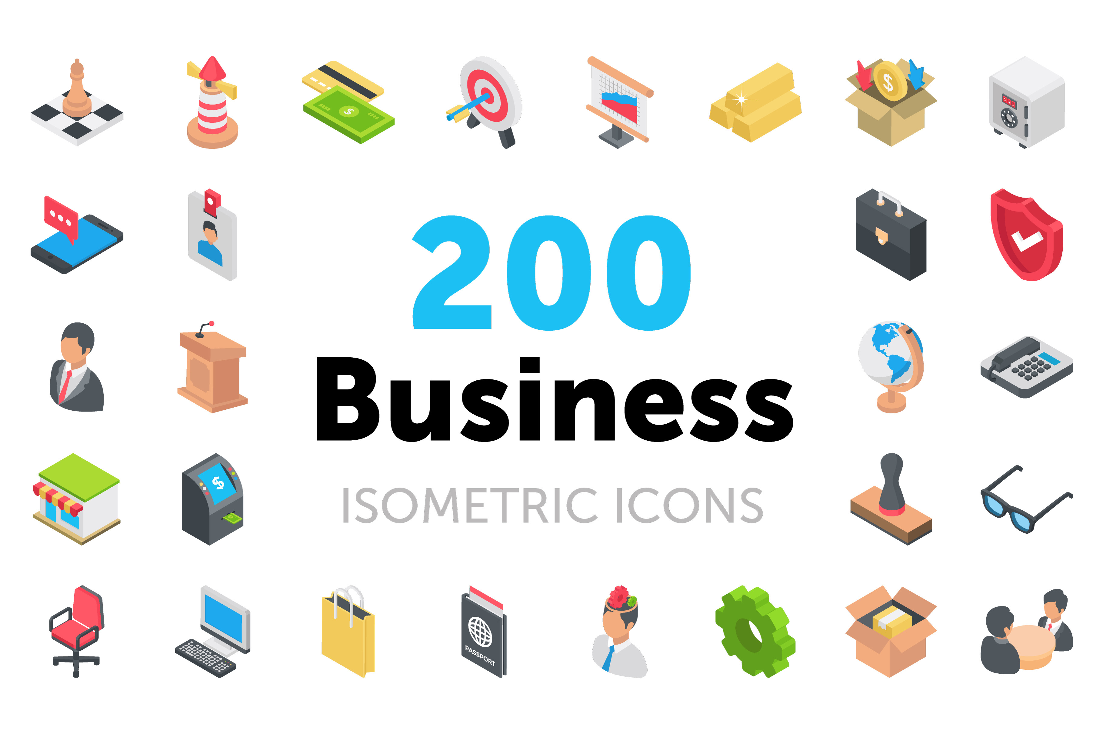 200 Business Isometric Icons, an Icon by Vectors Market