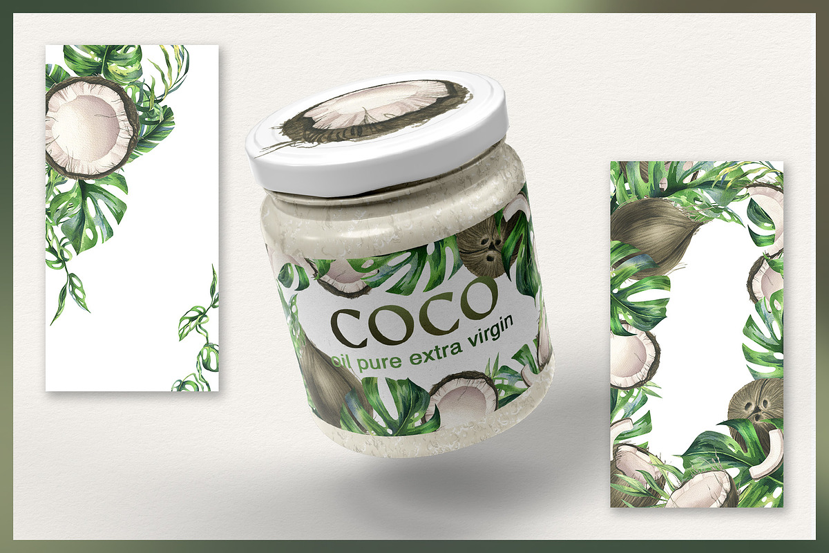 Coconuts tropical leaves watercolor, an Illustration by NATASHA CHU ...