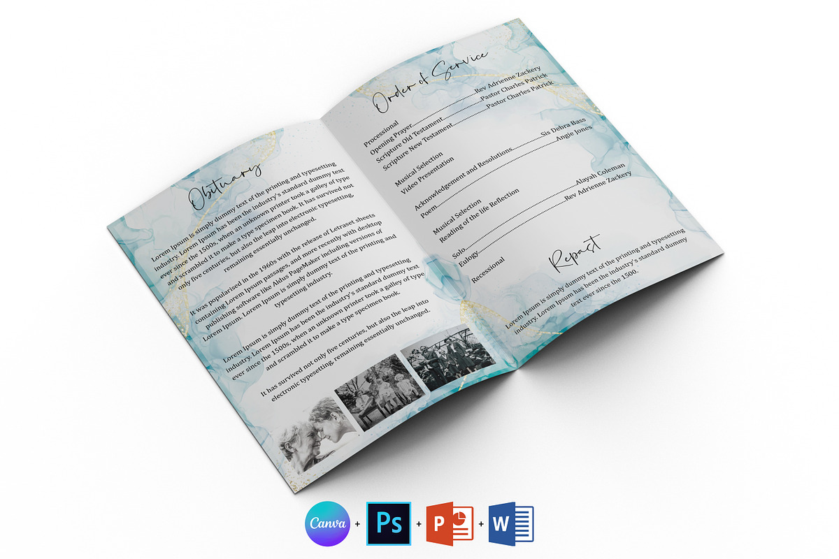 Turquoise Funeral Program Template, a Brochure Template by Designscozy