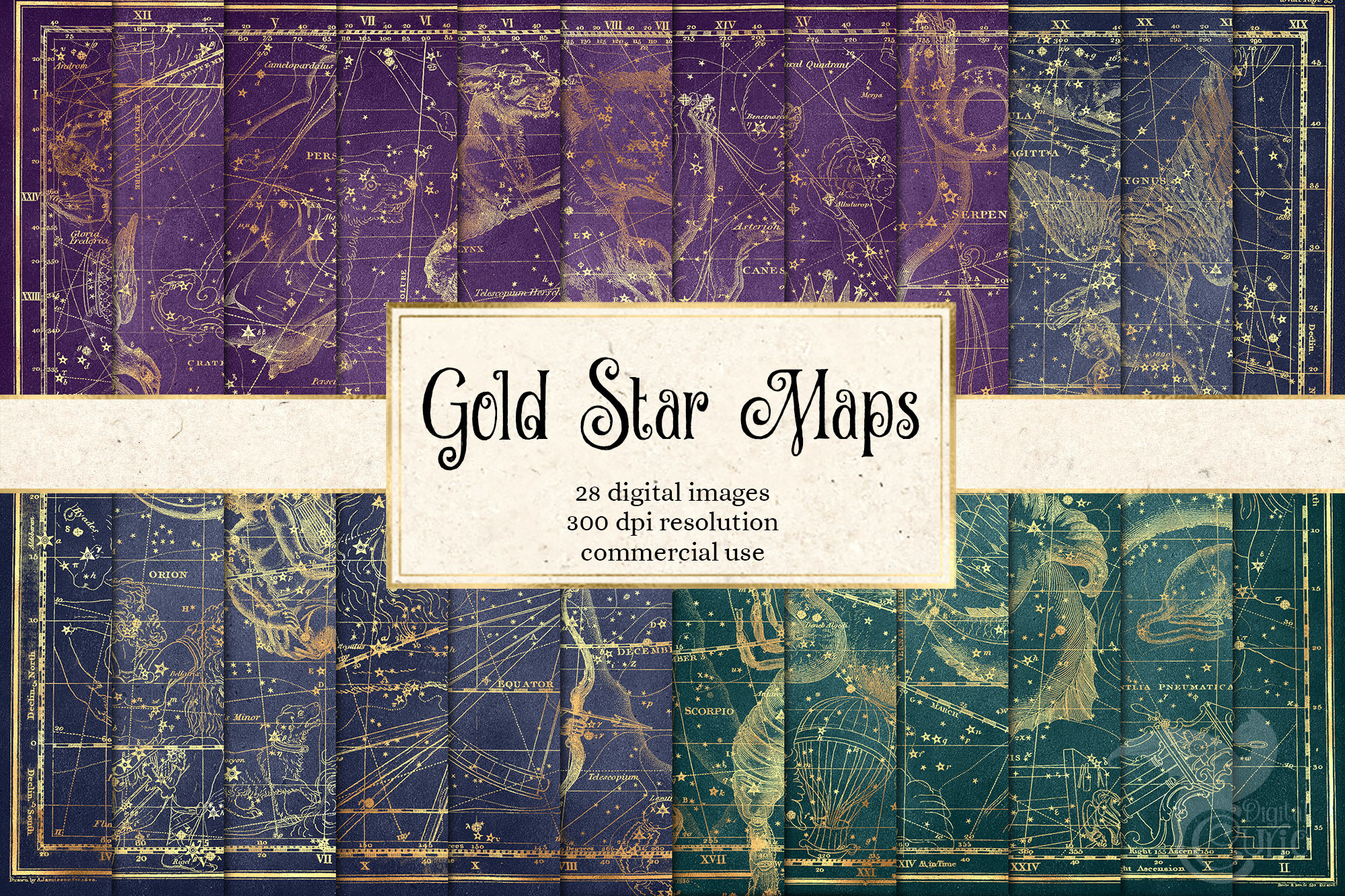 Gold Star Maps Digital Paper, a Texture Graphic by Digital Curio