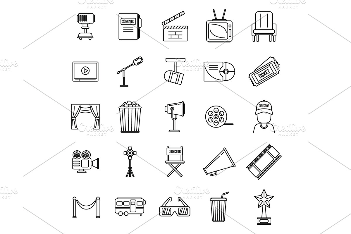 Studio stage director icons set, a Technology Illustration by ...