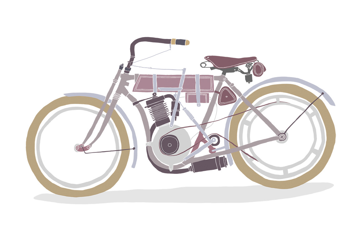 Hand-Drawn Vintage Motorcycle, an Illustration by Pencil Coffee