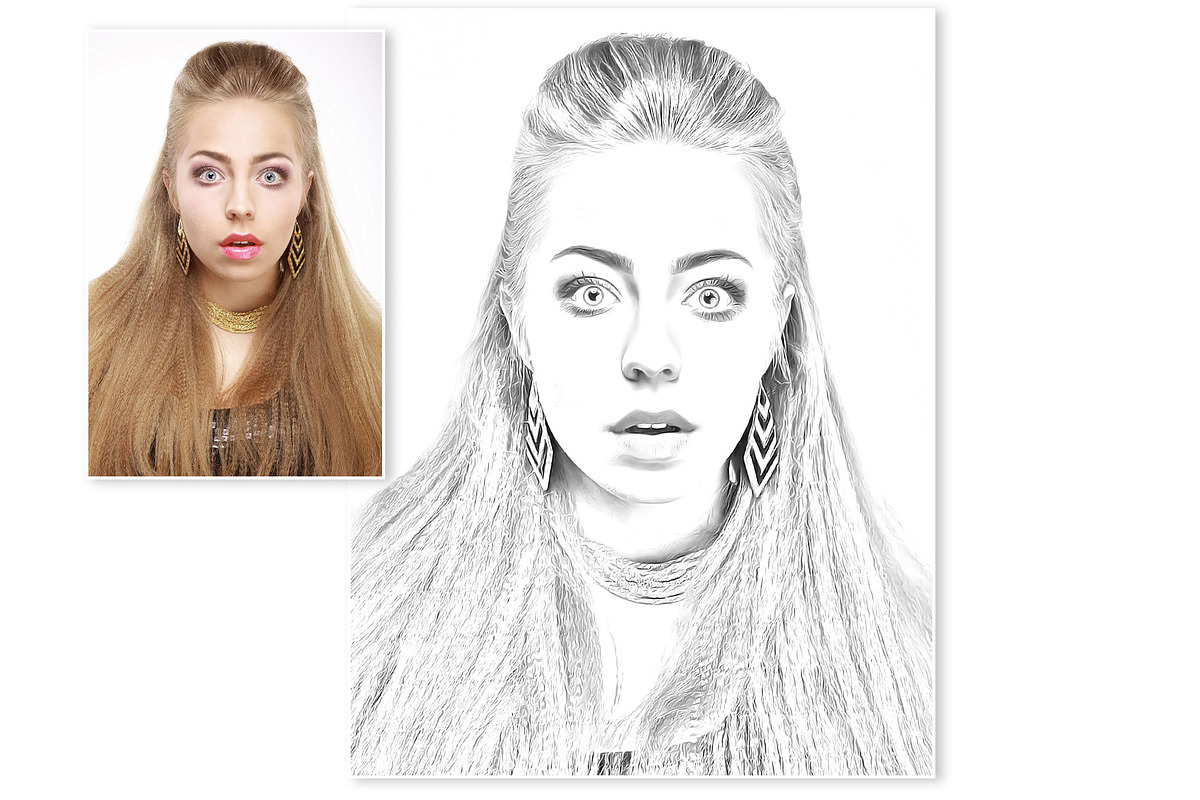 Pencil Drawing Effect for Photoshop, a Brushes & More by ShinyPixel