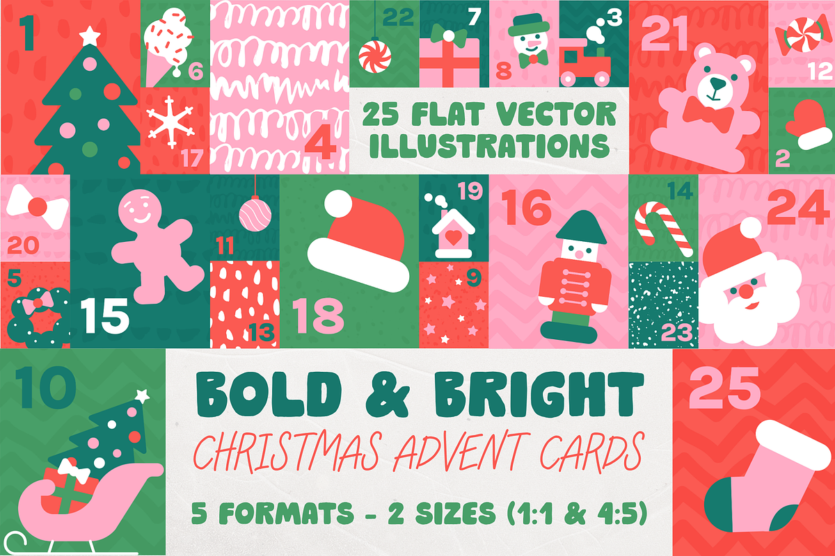 Bold & Bright Christmas Advent Cards, a Seasonal Illustration by ...