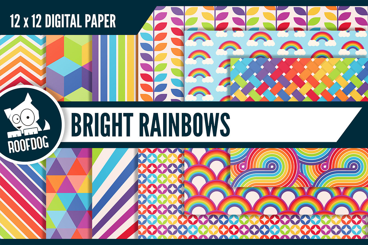 Bright rainbow digital paper, a Pattern Graphic by Roofdog Design