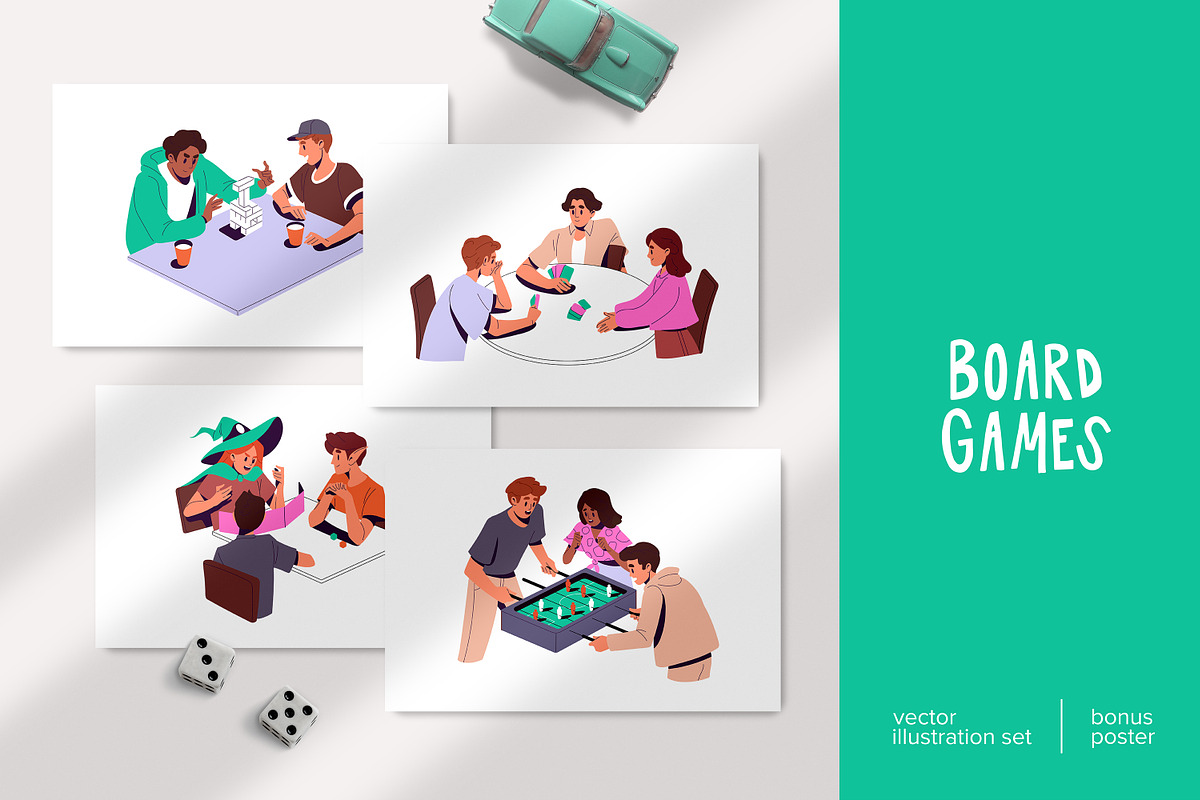 People playing board games set, a Person Illustration by PaperTrident
