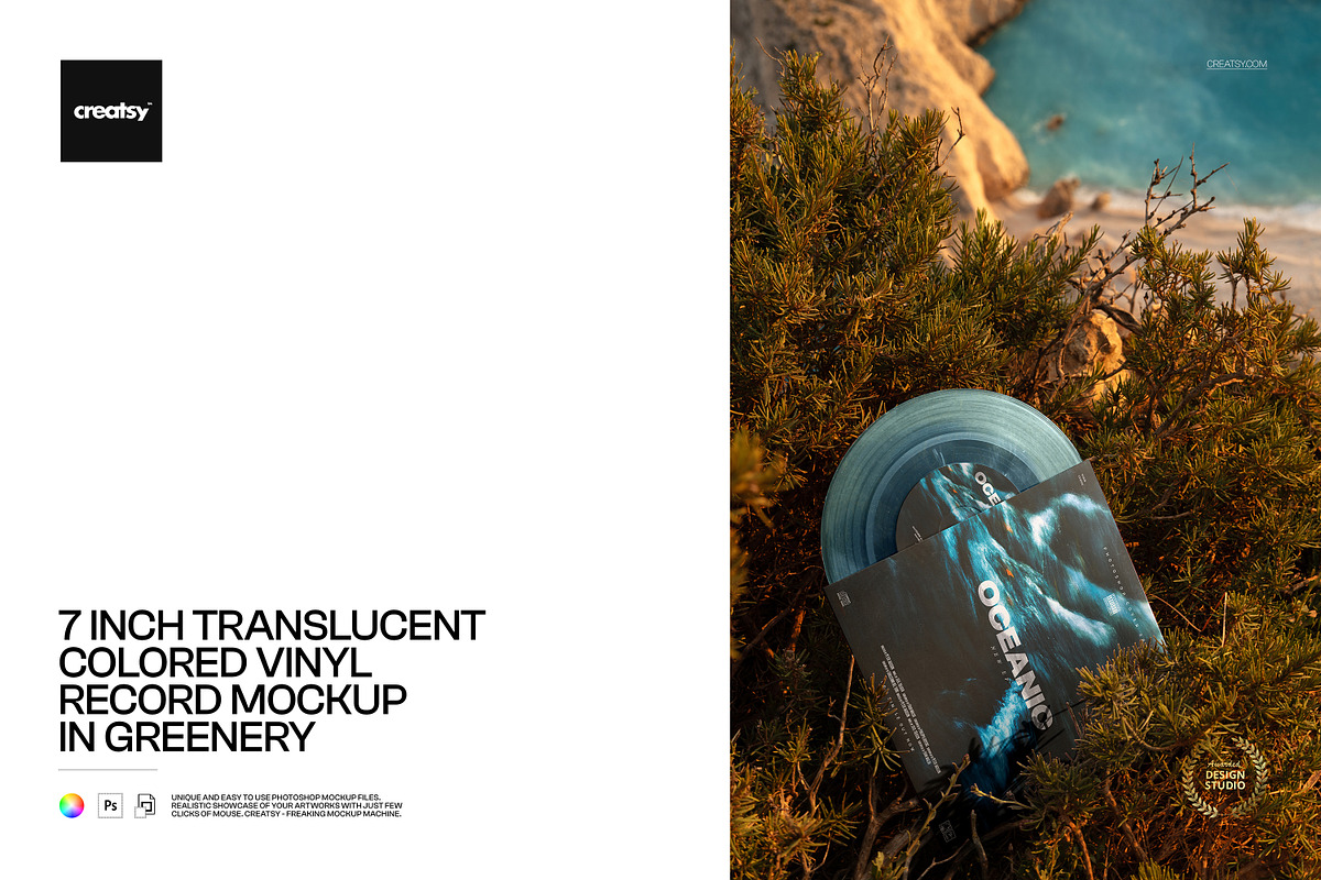 7 in Translucent Vinyl Record Mockup, a Merchandise Mockup by creatsy5