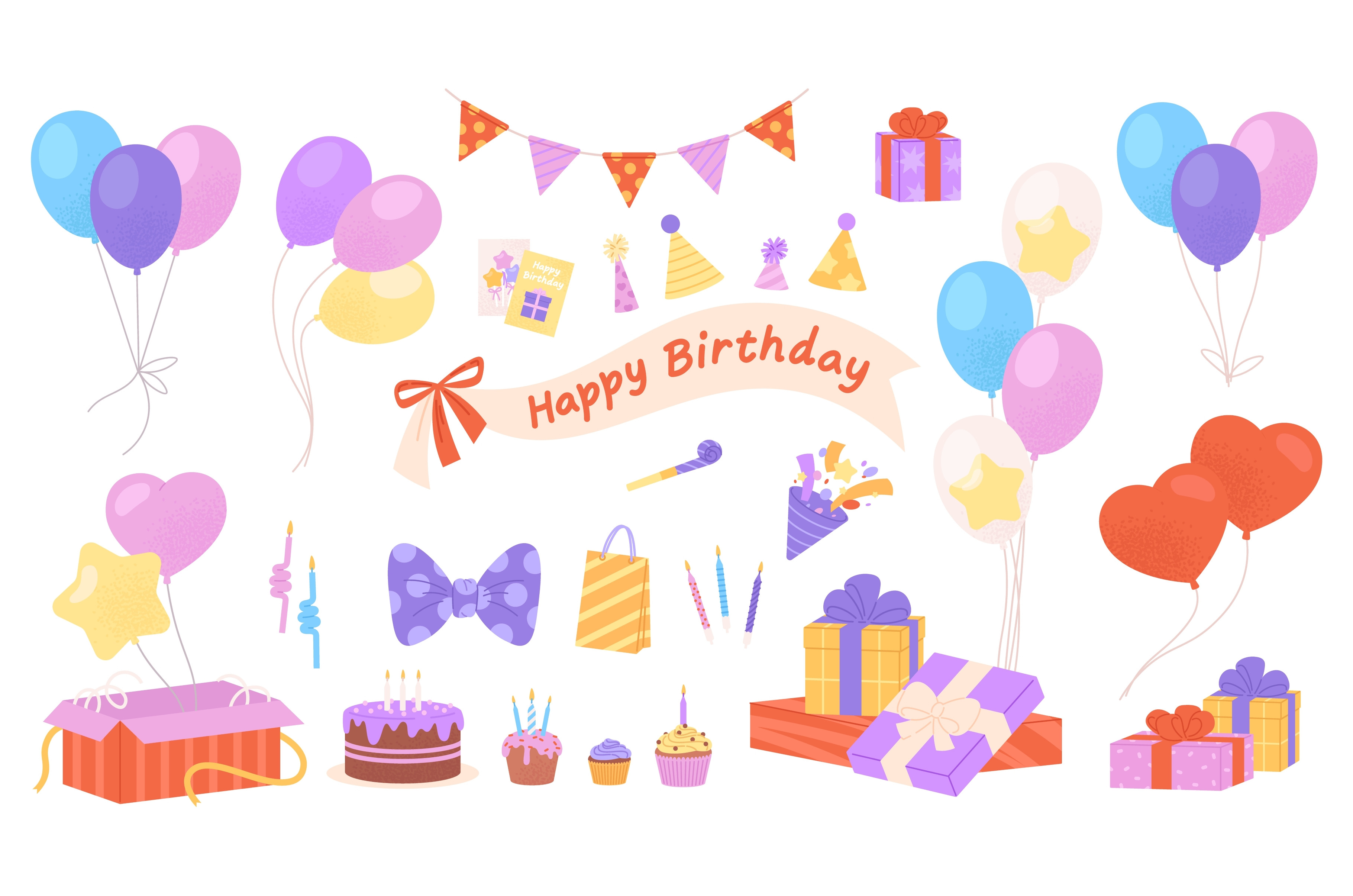 Happy birthday party pack. Banners, an Object Illustration by LadadikArt