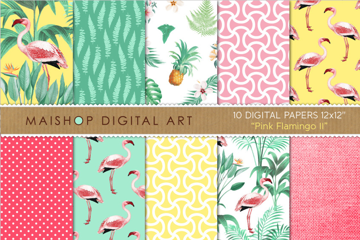 Digital Paper - Pink Flamingo II, a Pattern Graphic by Maishop