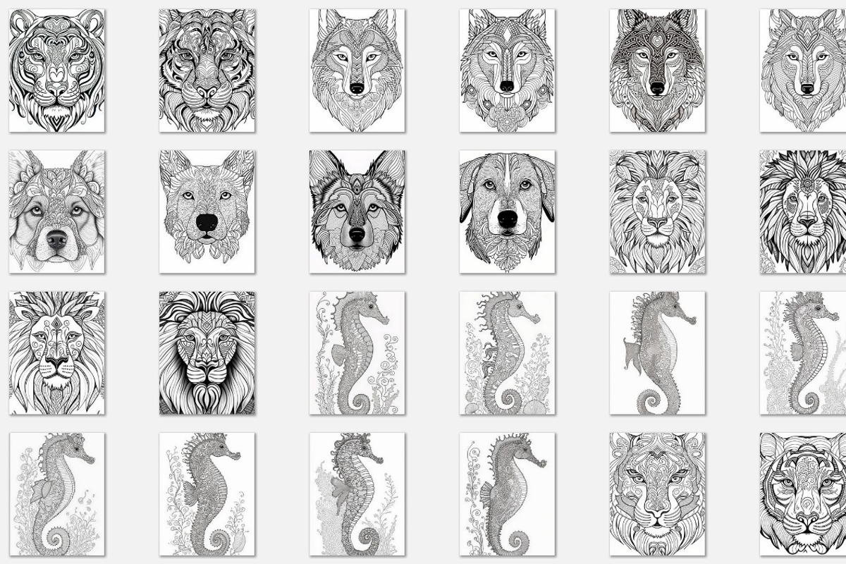 100 Animals Coloring Pages for Adult, an Animal Illustration by Blue ...