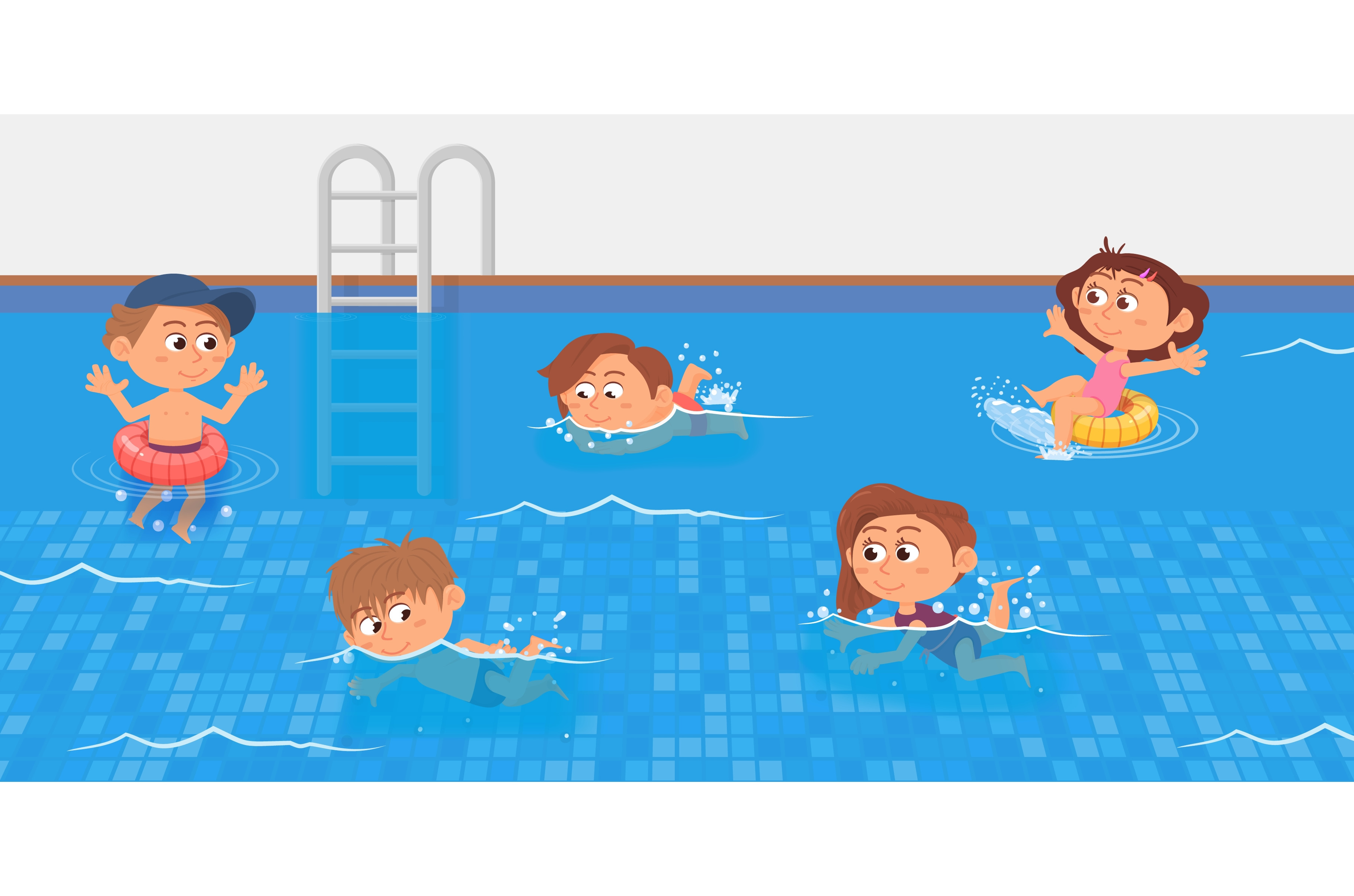 Kids in pool. Children swimming | Background Graphics ~ Creative Market