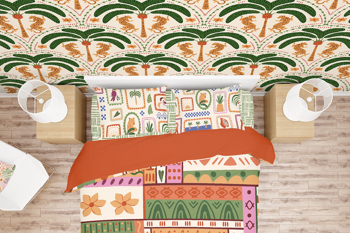 Bright tropical patchwork background