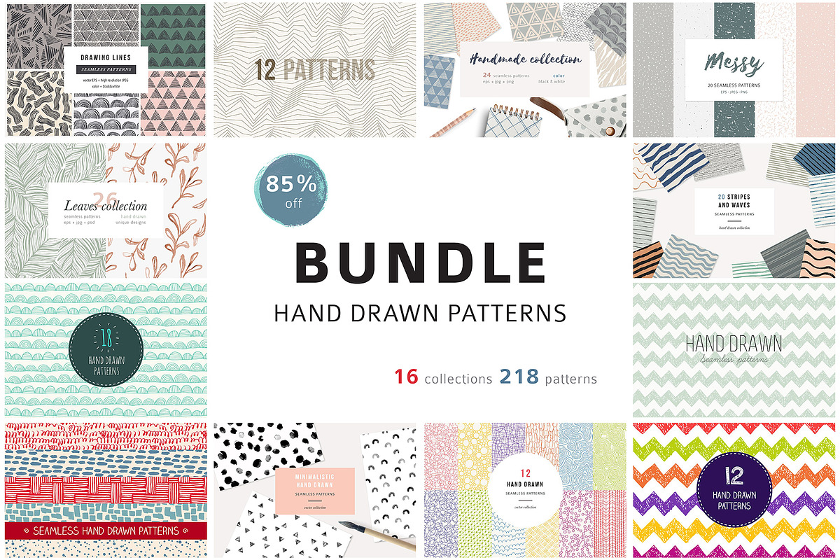 Bundle hand drawn patterns, a Pattern Graphic by Magnia
