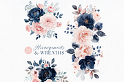 Navy and Blush Floral Clipart, a Decorative Illustration by ClipArtCharm