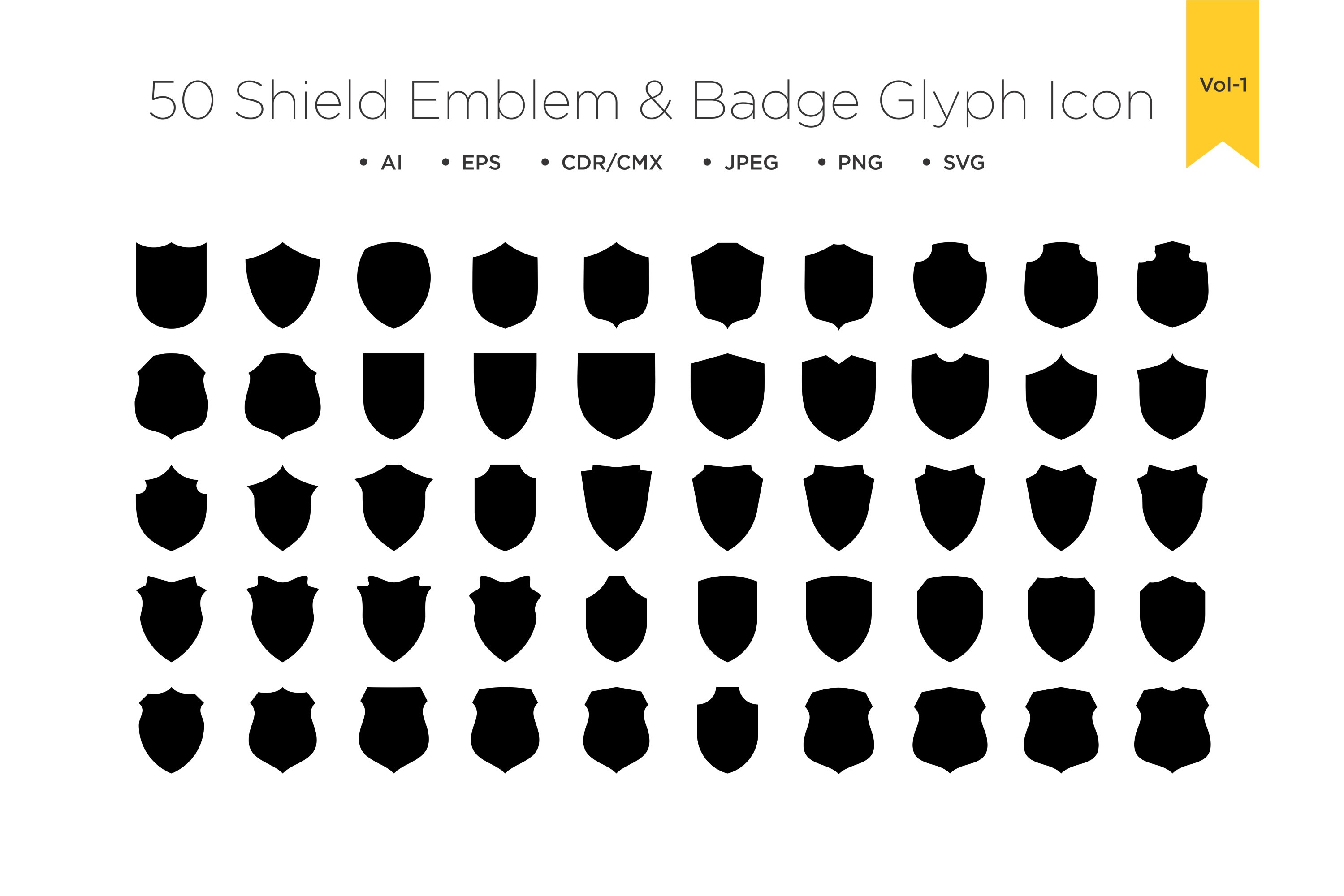 Shield Emblem & Badge Logos Vol 1 | Solid Icons ~ Creative Market