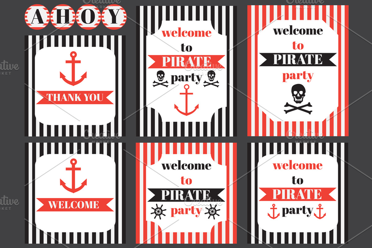 Printable pirate party set, a Flyer Template by Anastasia Romb Design