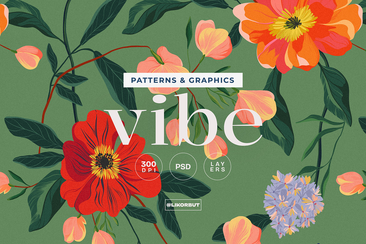 Vibe Lush Nature Floral Pattern, a Pattern Graphic by likorbut