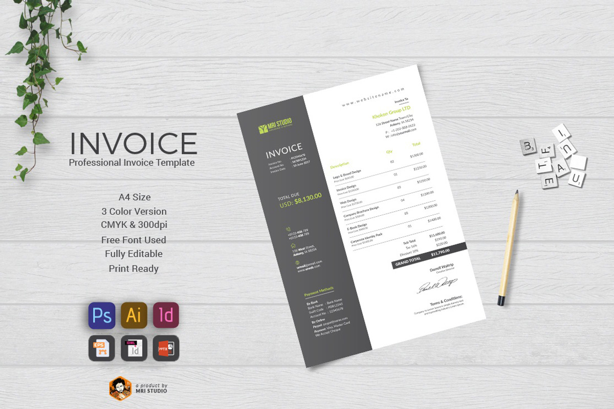 Invoice, a Stationery Template by MRI STUDIO