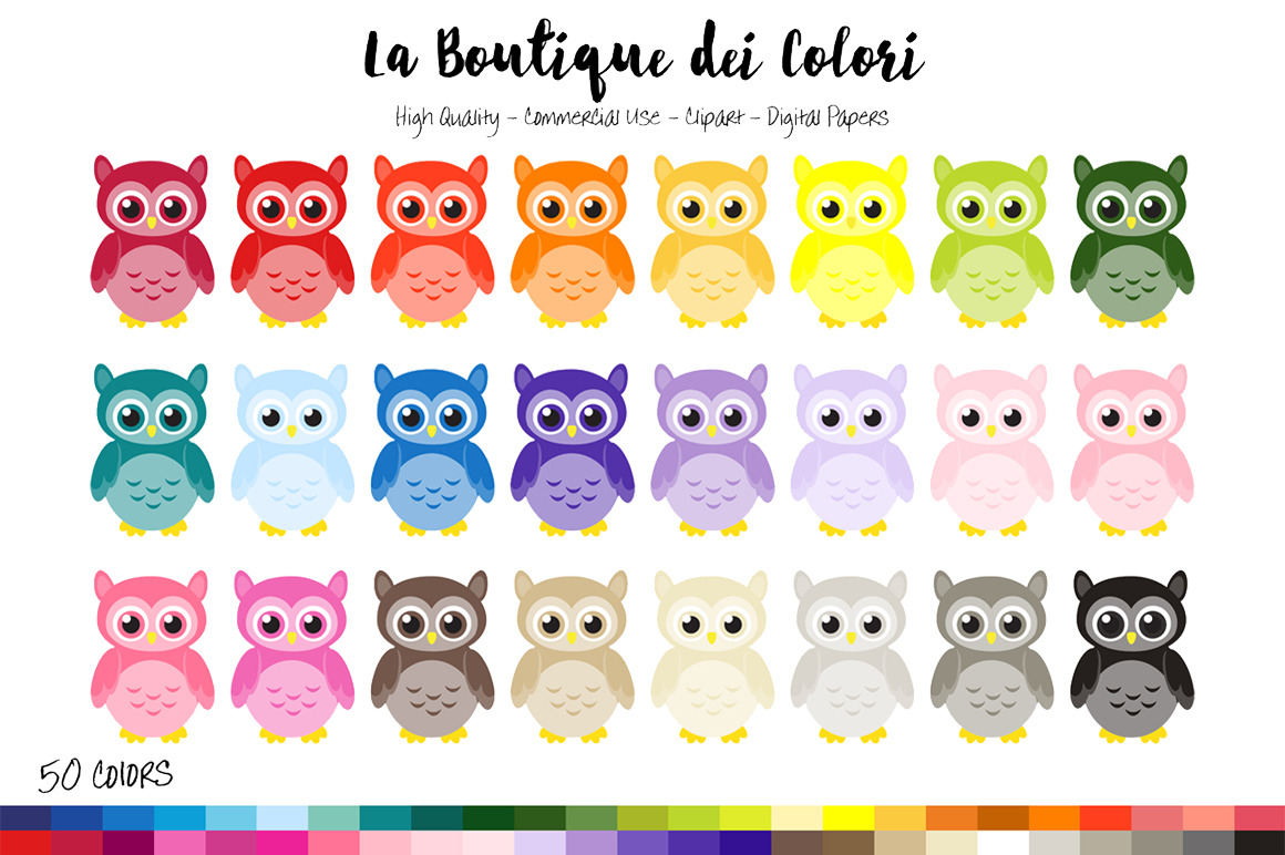 50 Rainbow Owl Clip Art, an Animal Illustration by La Boutique dei Colori