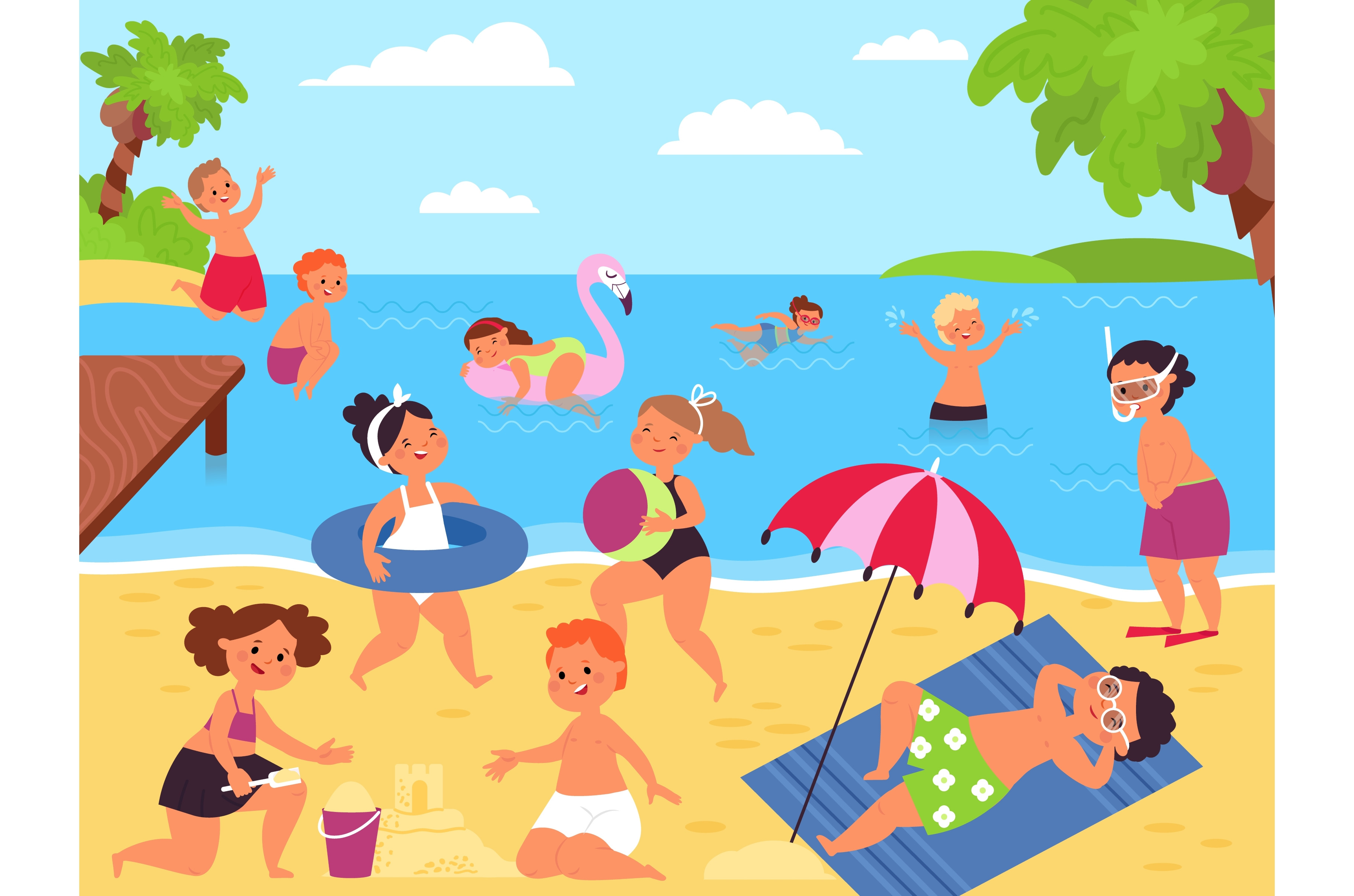 Cartoon kids on beach. Children on, a Graphic by Valerie Bodnar ...