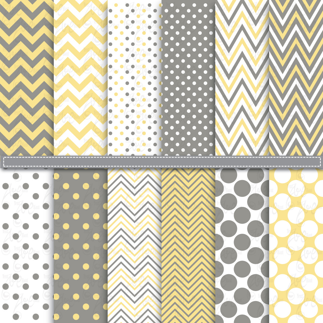 Yellow Grey Chevron Polka Dot, an Illustration by YenzArtHaut