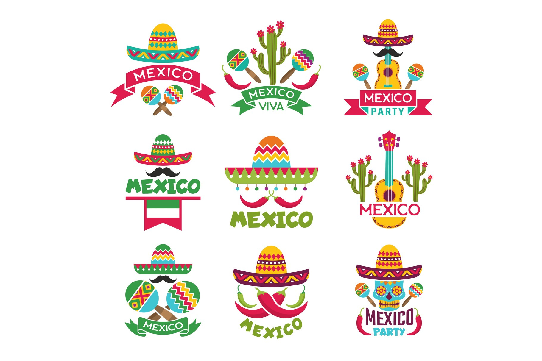 Mexican labels set. Vector colored | Background Graphics ~ Creative Market
