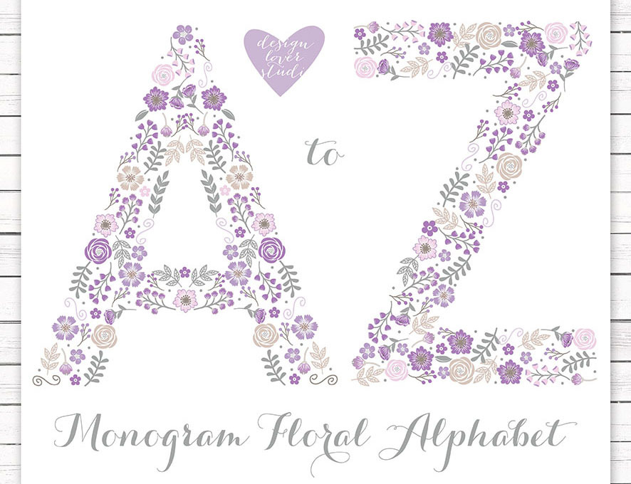 Vector floral Alphabet clipart, a Decorative Illustration by ...