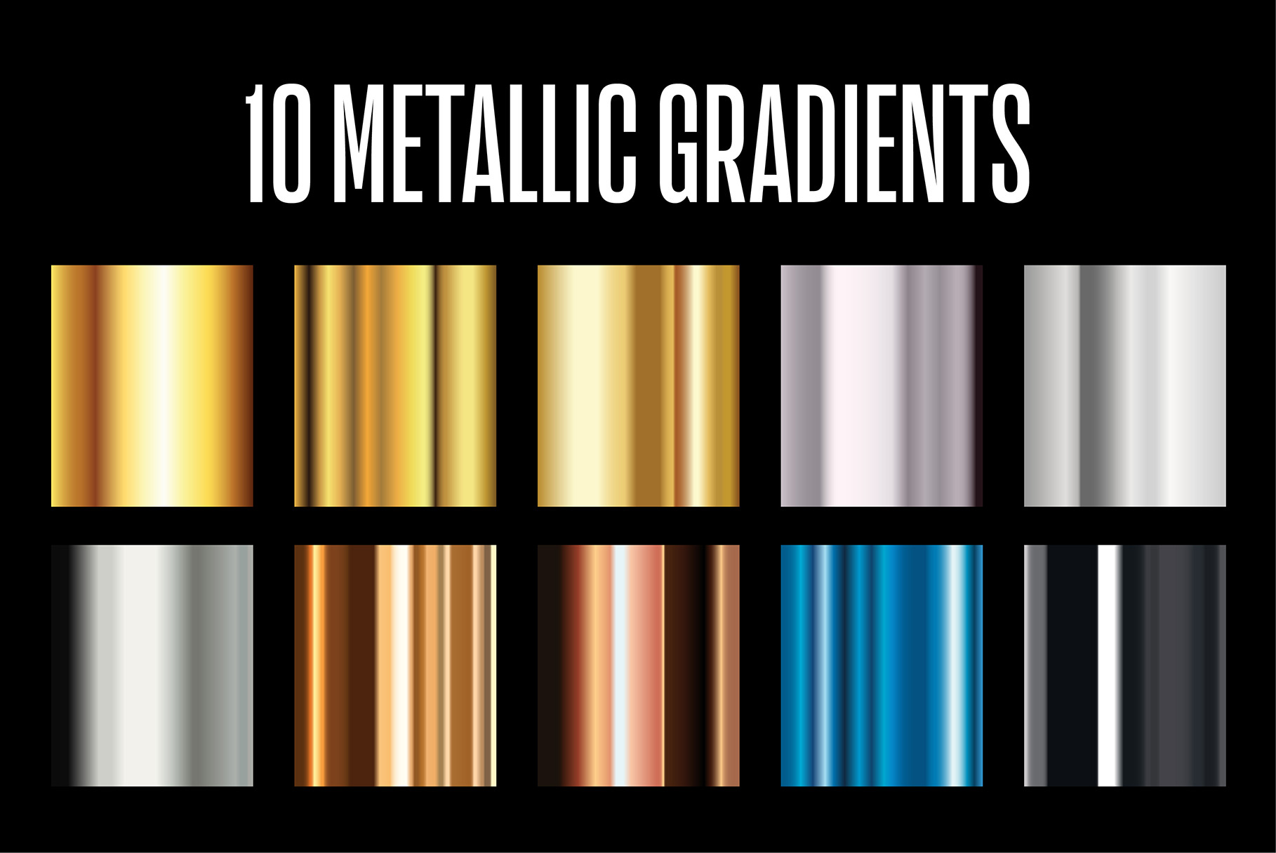 10 Metallic Gradients - .AI file, a Gradient Add-On by P-G-H