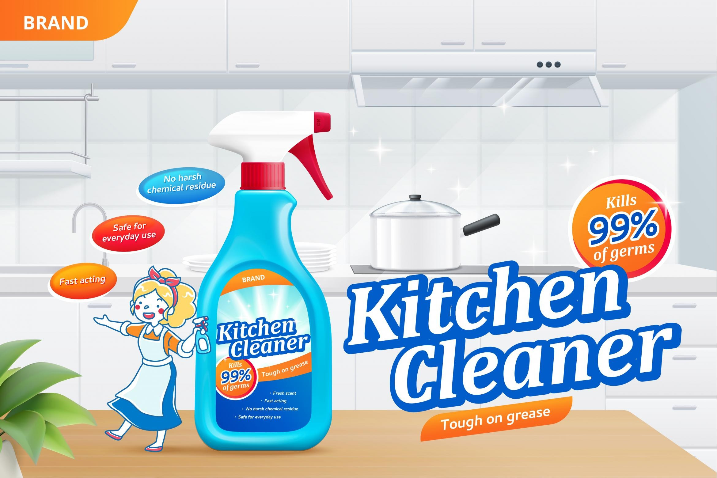 Kitchen cleaner spray ad | Flyer Templates ~ Creative Market