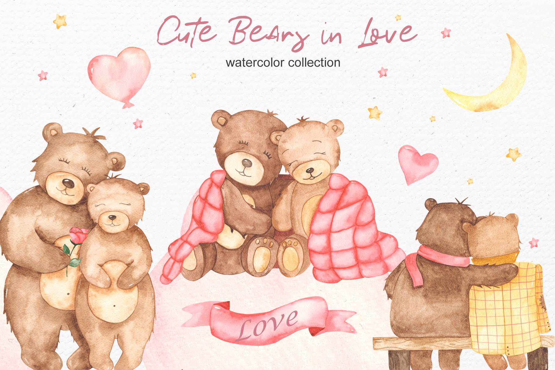 Cute bears in love Watercolor, an Animal Illustration by Marina Ermakova