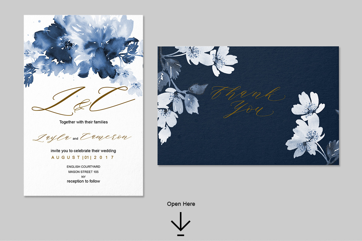 Indigo Watercolour Flowers Set, a Decorative Illustration by Karma