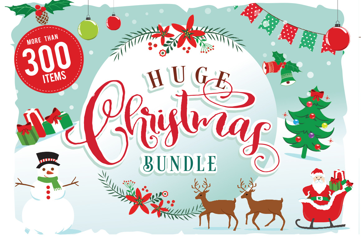 Christmas Clipart Bundle 300 items, an Illustration by BlackCatsMedia