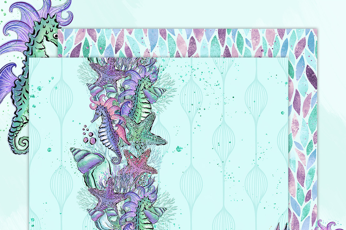 Mermaid Digital Paper, a Pattern Graphic by Phantasia Design | Creative ...