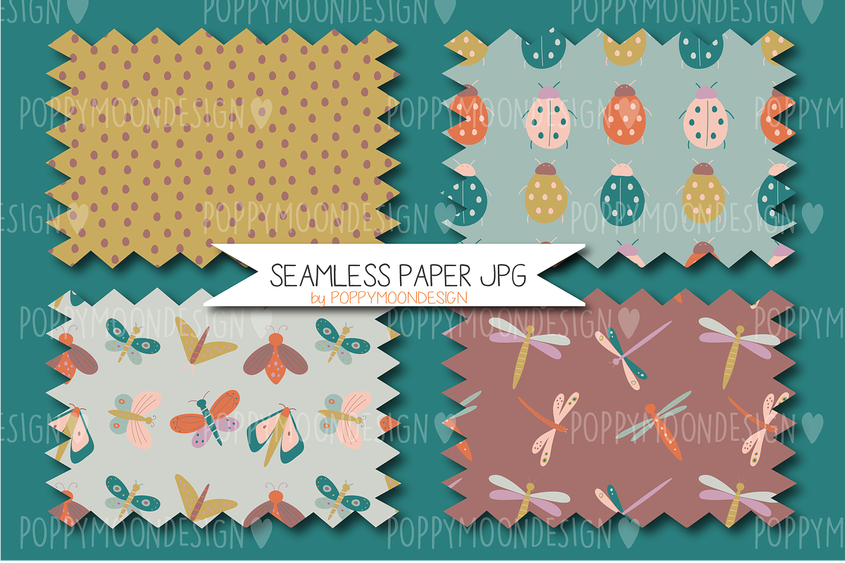 Bugs clipart and paper set, a Pattern Graphic by Poppymoondesign