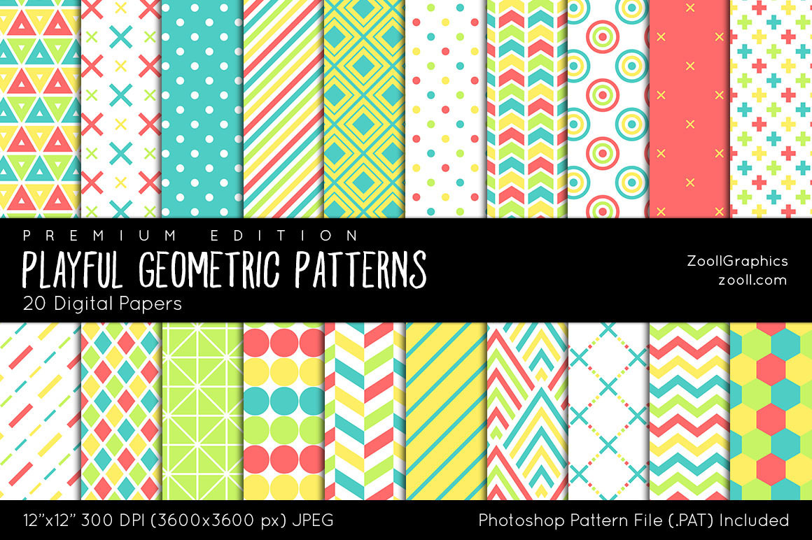 Playful Geometric Digital Papers, a Pattern Graphic by ZoollGraphics