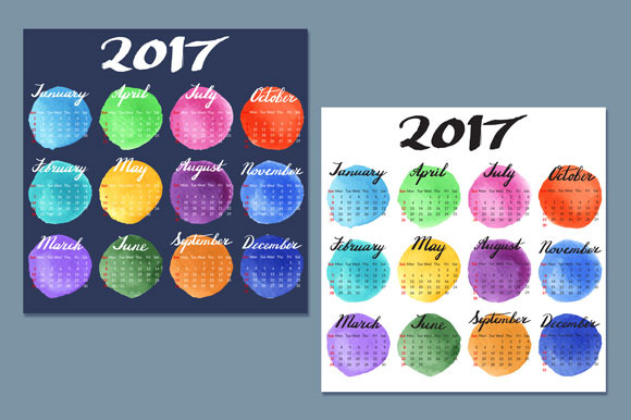 2 Watercolor 2017 Calendars, a Product Mockup by Sunshine Art Shop