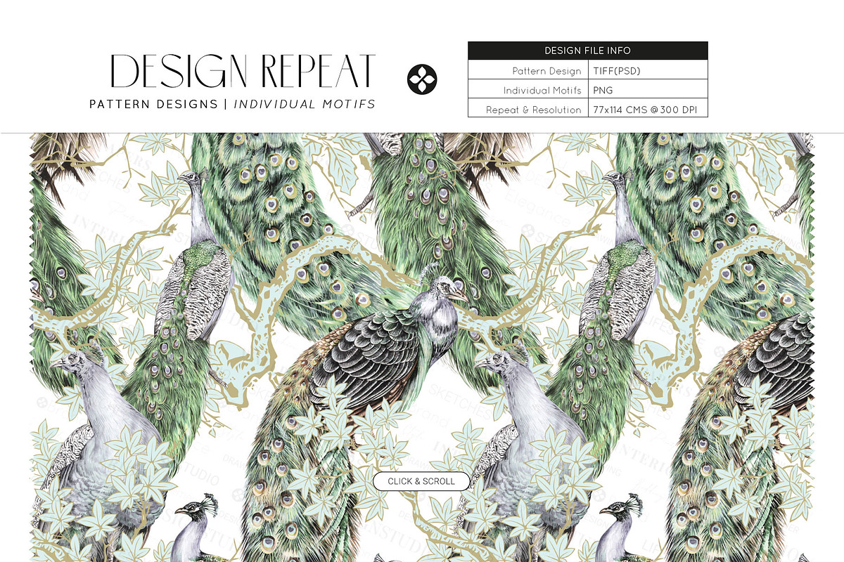 Kujaku, luxury peacock Patterns!, a Pattern Graphic by Pink Linen