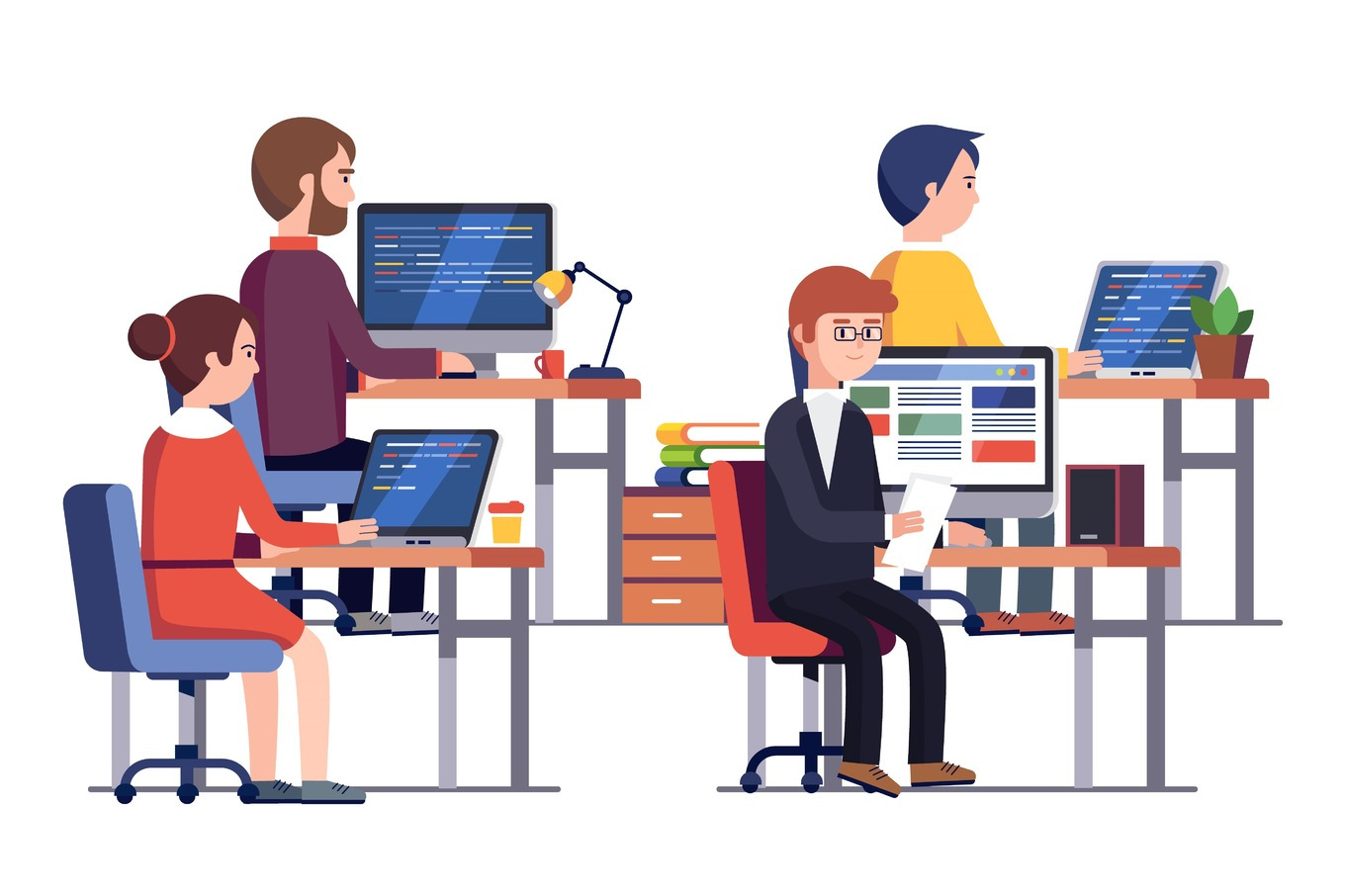 IT or game development company people at work, an Object Illustration ...