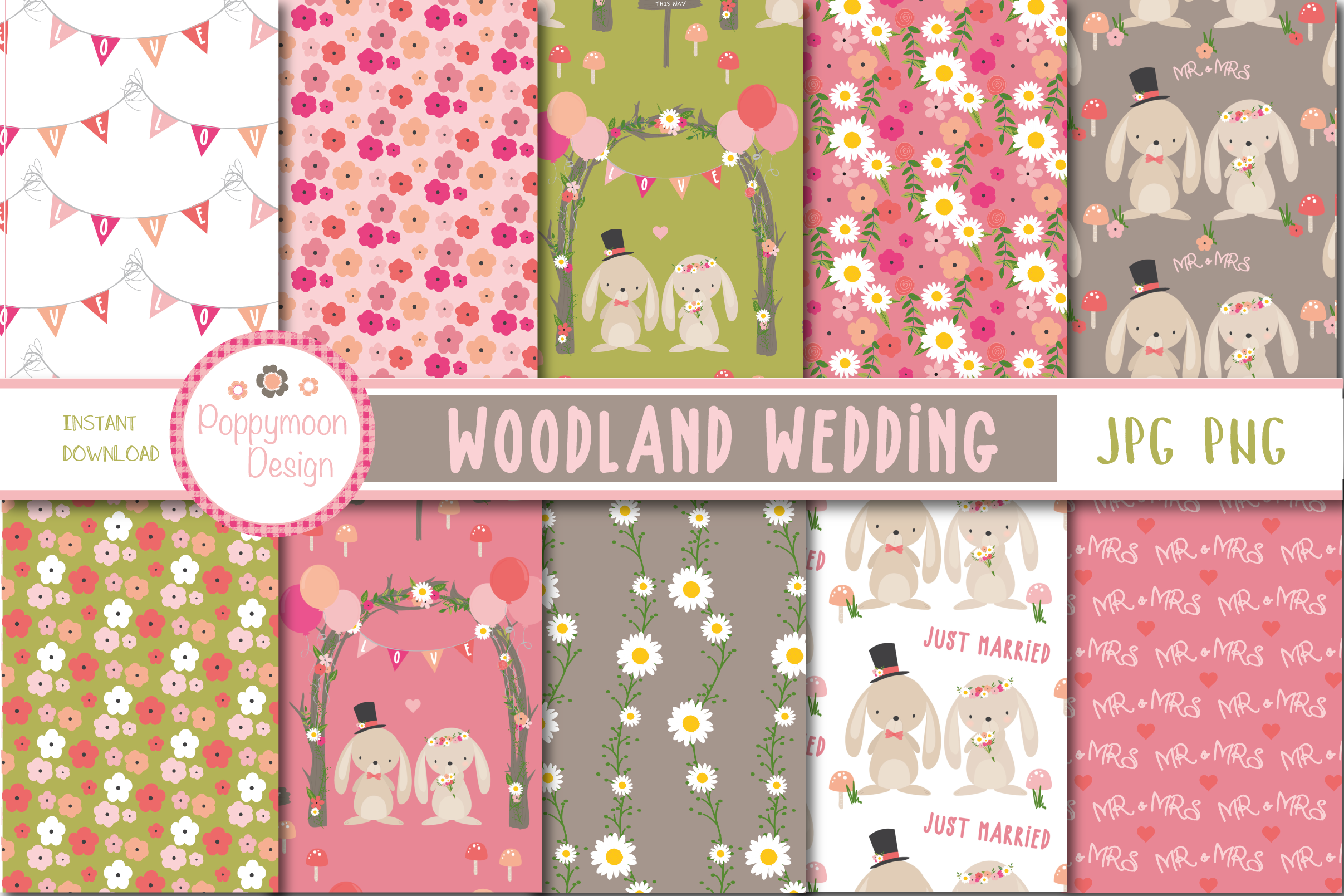 Woodland Wedding paper, a Pattern Graphic by Poppymoondesign