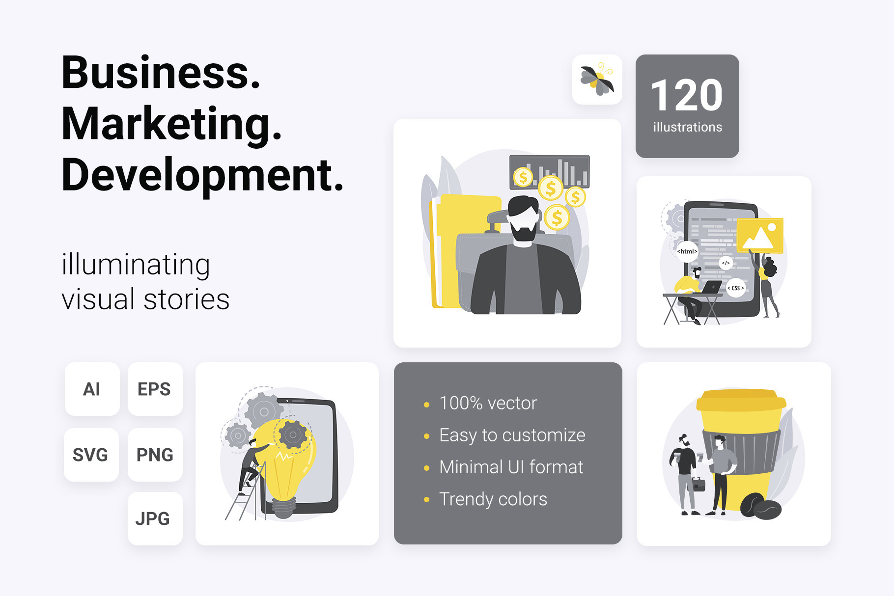 120 business illustrations pack v.2, a Templates & Theme by Visual ...