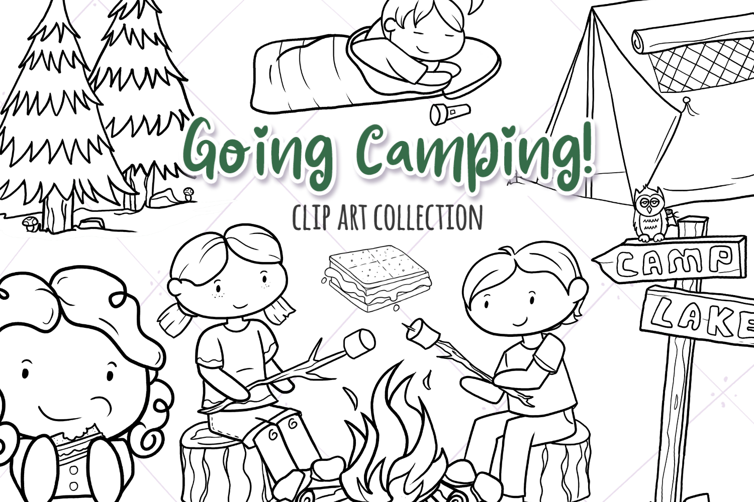Going Camping Digital Stamps, an Illustration by Keepin' It Kawaii