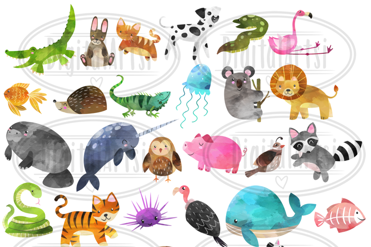 Watercolor Animal Alphabet Clipart, an Animal Illustration by DigitalArtsi