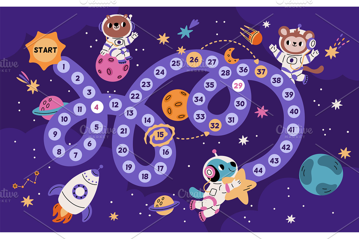 Step by step space game. Kids funny, a Person Illustration by YummyBuum