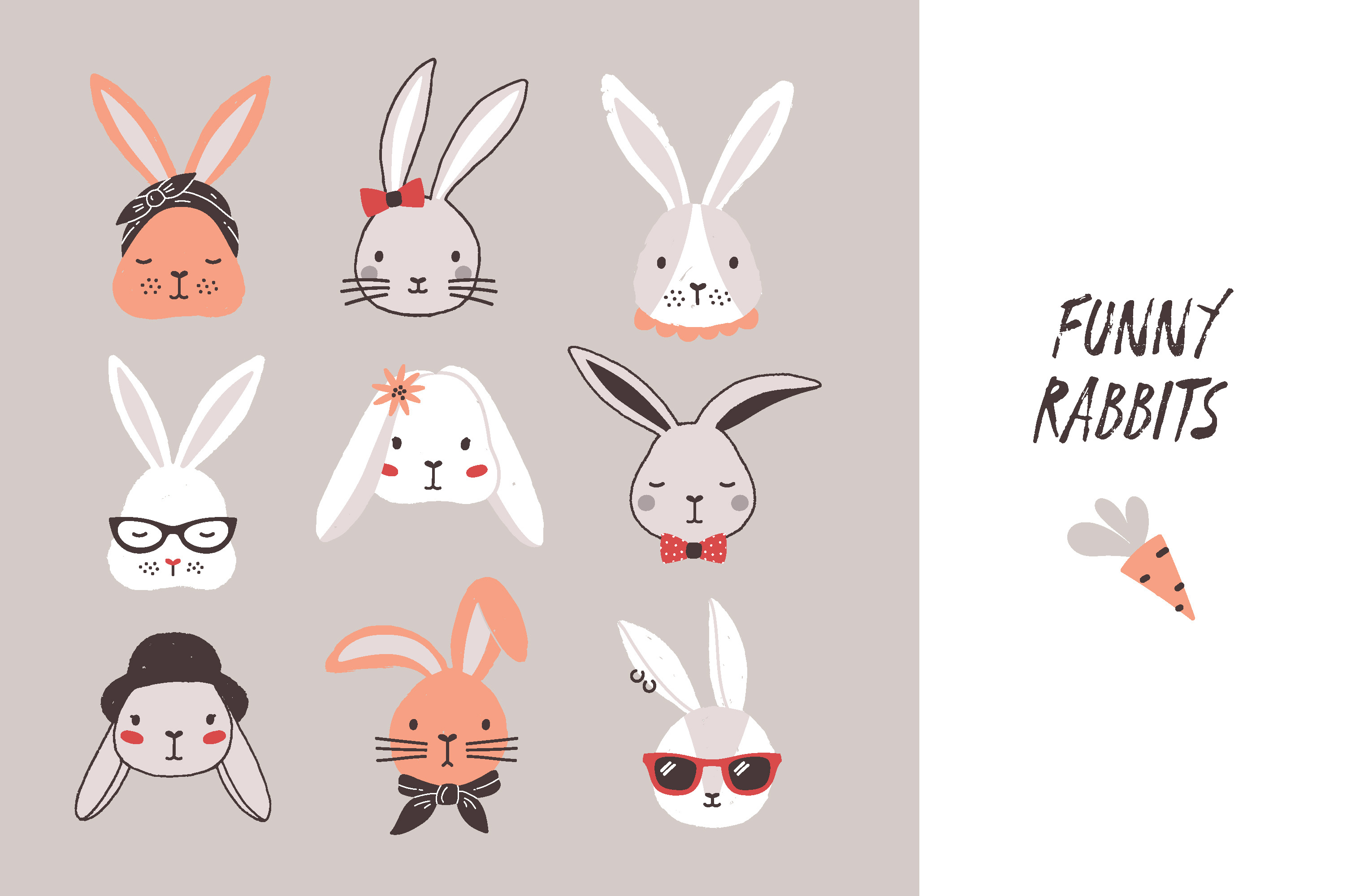 Cute rabbit set, an Animal Illustration by Good Studio