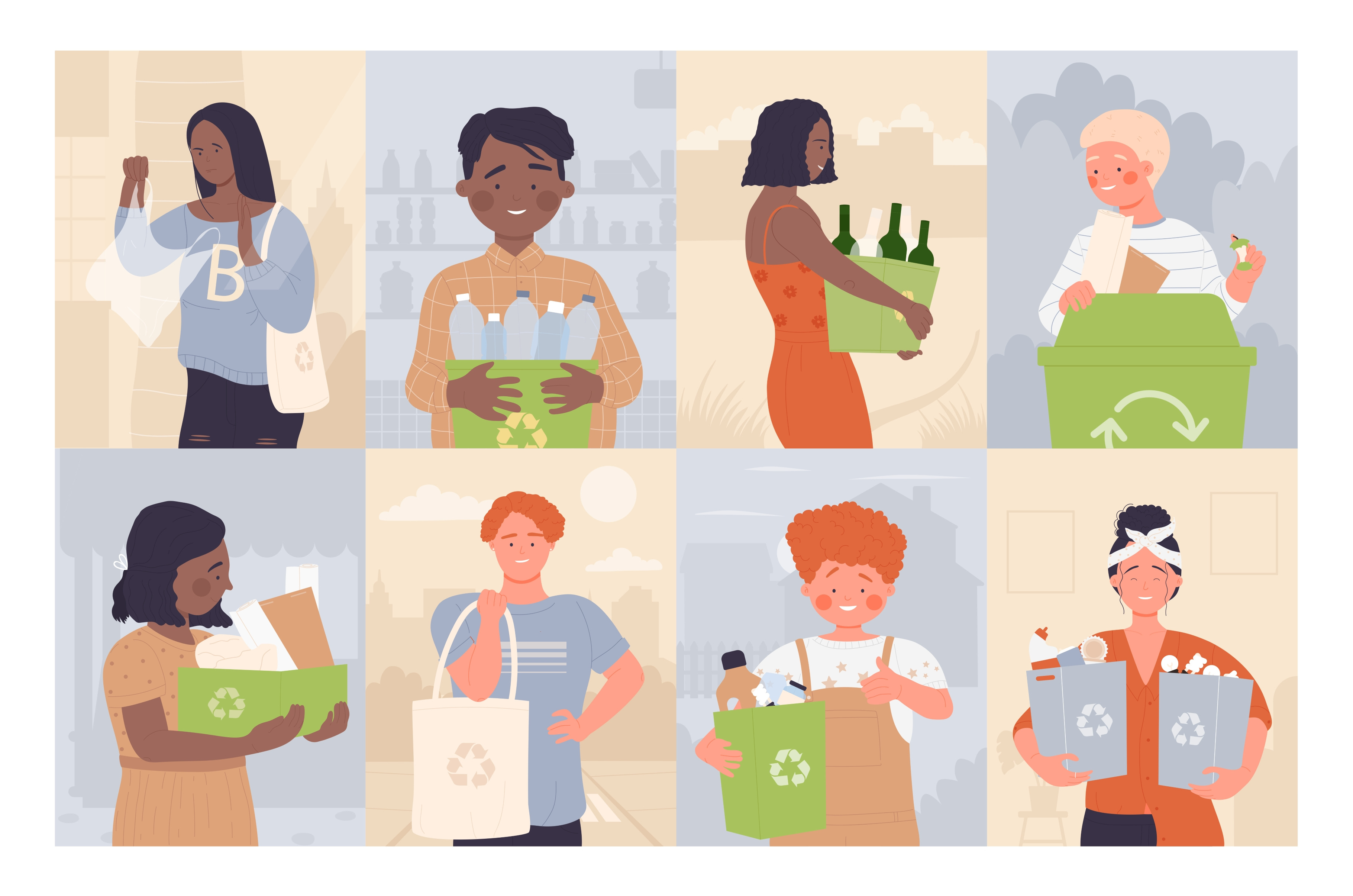 People sorting recycle garbage set, a Person Illustration by ...